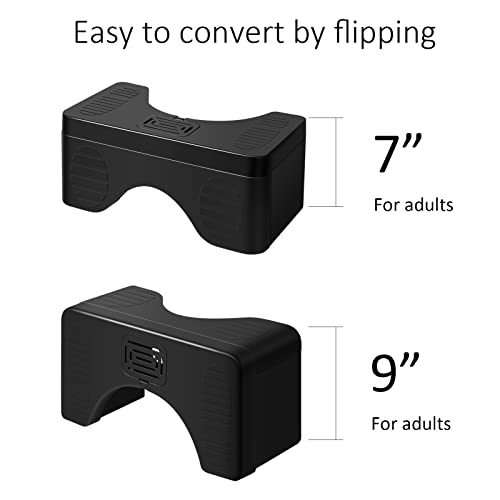 EASICOZI Potable Bathroom Squat Stool, Convertible Squatting Toilet Stool from 7” to 9” Height, Foldable Toilet Step Stool for Adult and Teens(Black)