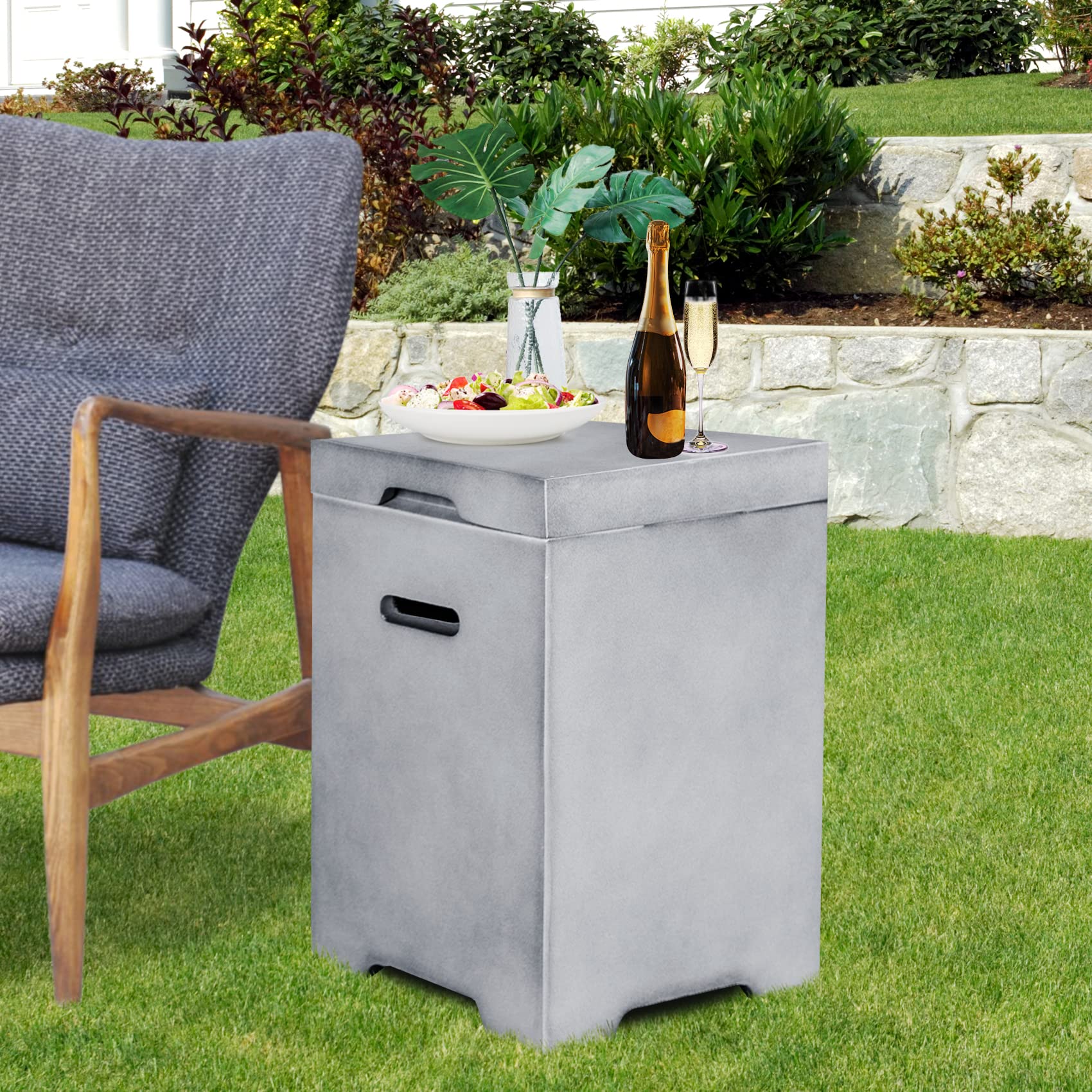 LIMOR Propane Tank Cover Table Hideaway - 16 Inch Grey Propane Gas Tank Hideaway Holder Storage Side Table of 20 Pound Outdoor Box Cover