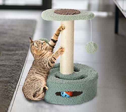 JIXIANGDOG Cat Scratching Post Cat Scratcher for Indoor Cats Natural Sisal Covered Cats Scratch Toy with Interactive Track Balls and Soft Dangling Ball for Kitten and Adult Cats