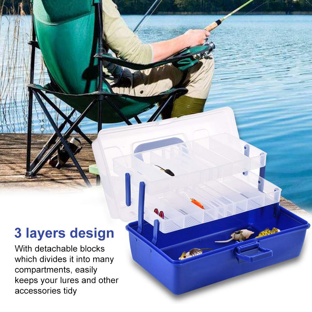 Fishing Tackle Box, Fishing Lures Baits Tackle Box and Lure Kit Portable Organizer with 3 Layers Dividers Large capacity Tool for Lures Hooks