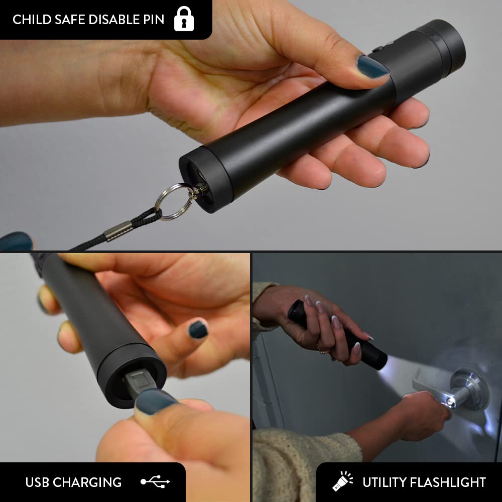 Guard Dog T-10000 Stun Gun Flashlight, Rechargeable with Safety Pin, Car Charger Included, Wrist Strap