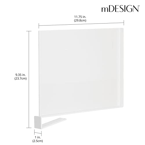 mDesign Plastic Closet Shelf Dividers; Tall Organizer Separators with Clip for Shelves in Bedroom and Closets for Jean, Sweater, Shirt, Purse, and Clothes Storage - Lumiere Collection, 4 Pack, White