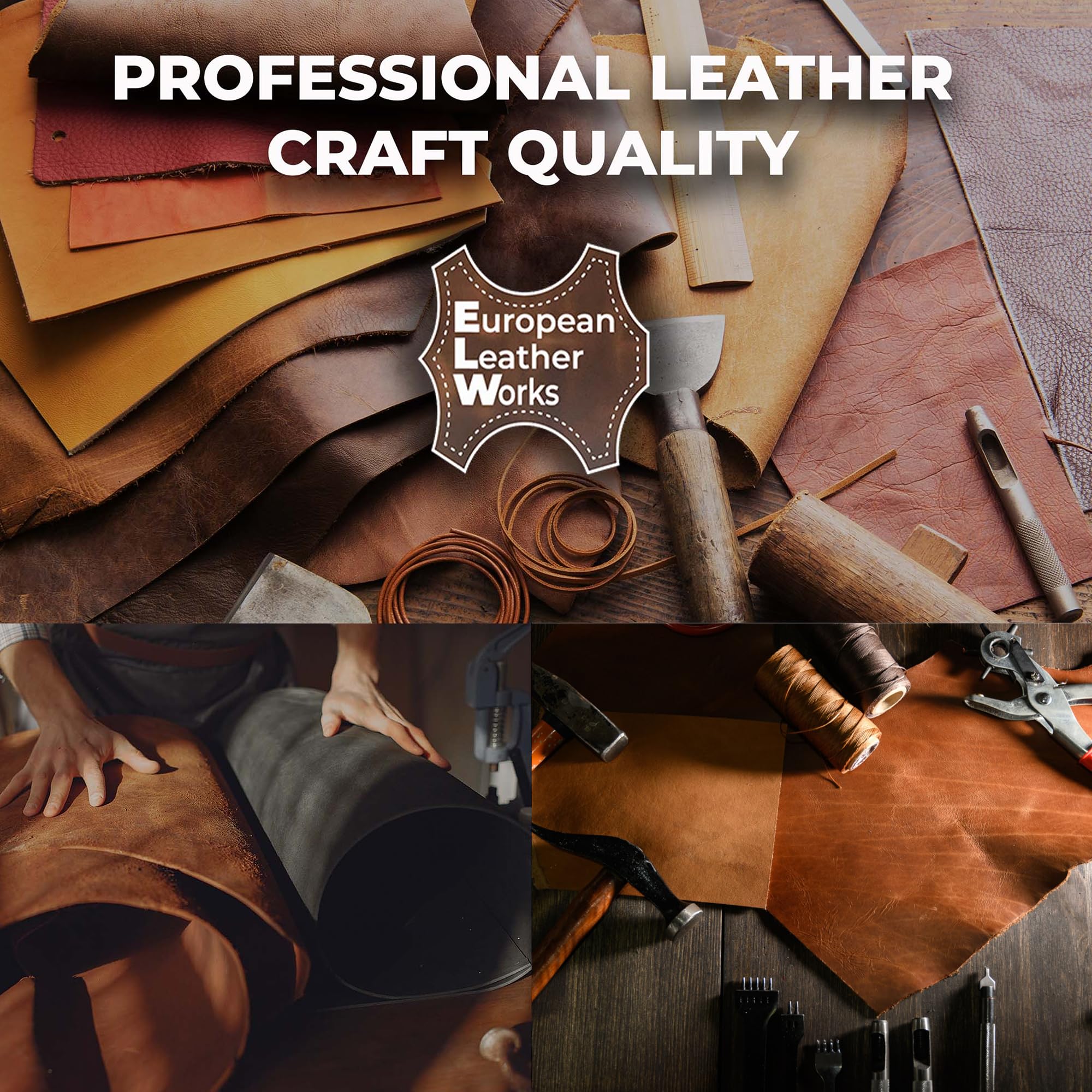ELW 6-10 oz (2.4-4mm) Thickness, 2 LB Vegetable Tanned Leather Scraps, Heavyweight, Cowhide Remnants Full Grain Leather for Tooling, Holsters, Knife Sheath, Carving, Embossing, Stamping