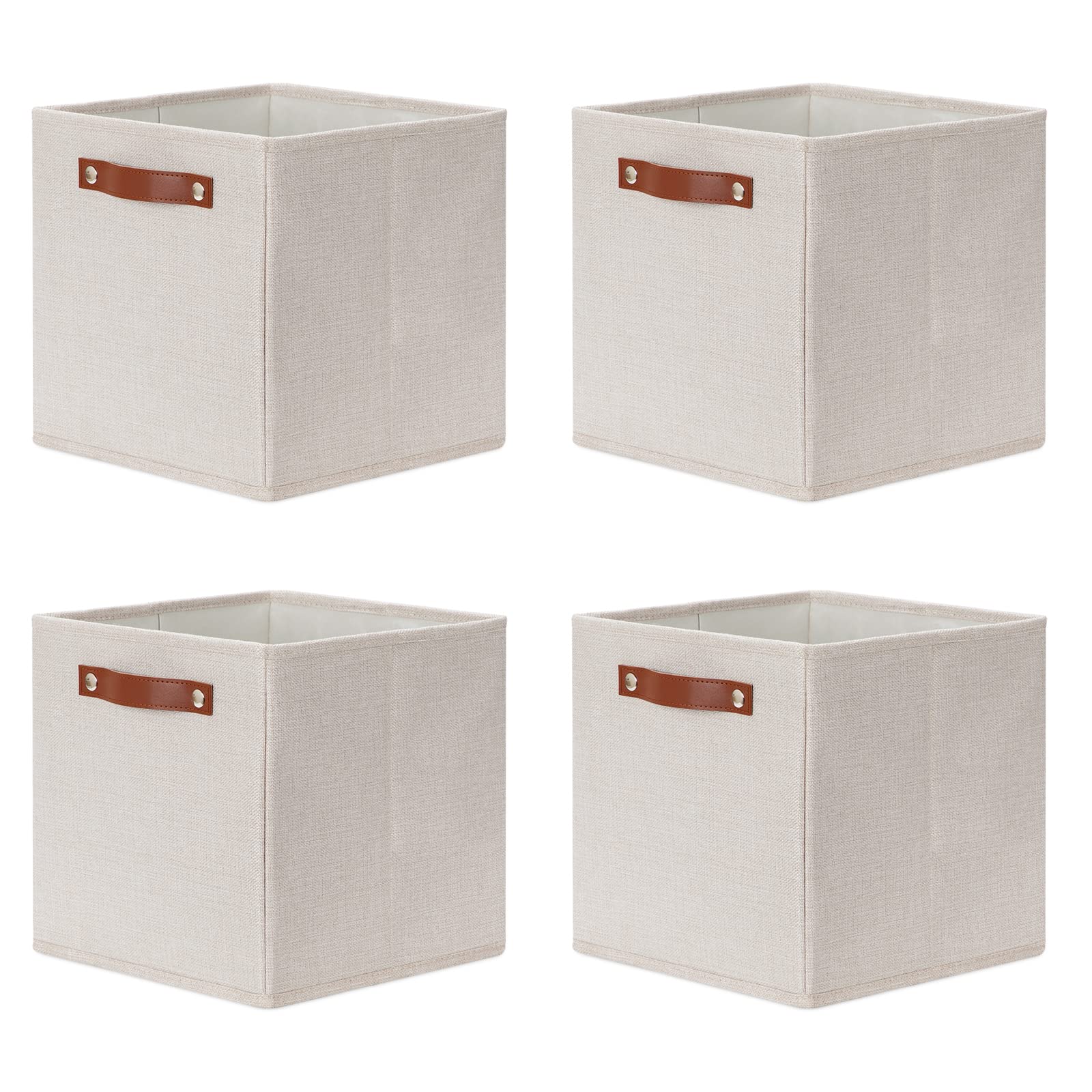 DULLEMELO Storage Cubes 13x13, Collapsible Fabric Cube Storage Bins 4 Pack Large Storage Baskets Organizer with Handles, Decorative Storage Boxes for Shelves,Closet, Nursery(White & Grey)