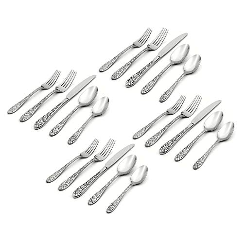 Oneida Ivy Flourish 20 Piece Fine Flatware Set, Service for 4, 18/10 Stainless Steel, Silverware Set