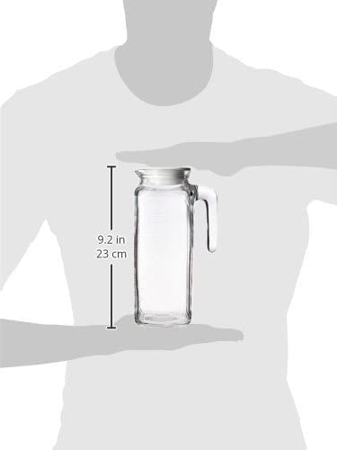 Friwer Gelo Glass Jug With White Lid, Easy Pour Spout & Handle – For Water, Juice, Iced Coffee & Iced Tea, 41-Ounce (1.2 Liter)