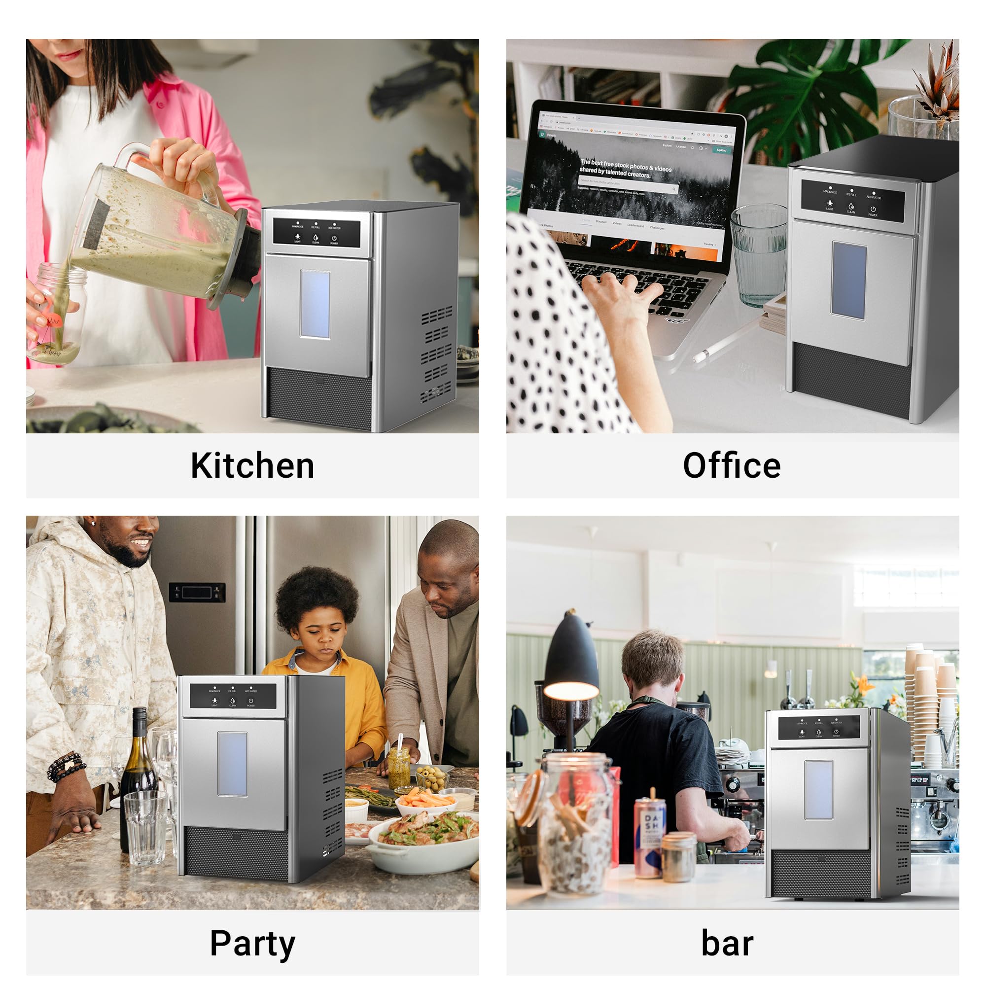 Rosmena Nugget Ice Maker, 40Lbs/24H Countertop Ice Maker, Self-Cleaning Pellet Ice Machine with 4.4 Lbs Basket, Auto Water Refill, Chewable Pebble Ice Maker for Home Kitchen Party, Stainless Steel
