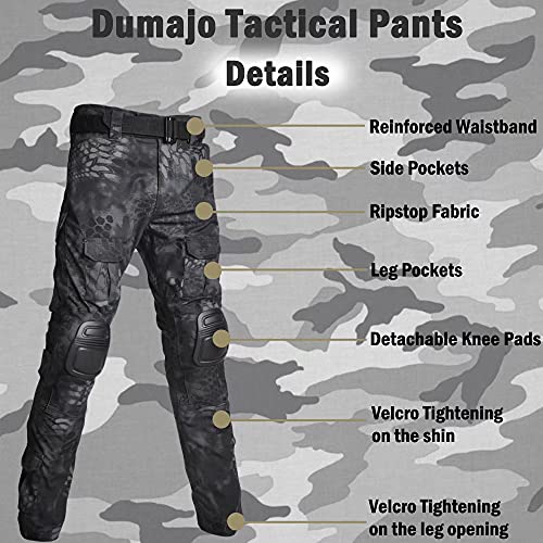 Dumajo Men's Tactical Military Pants Slim Fit Airsoft Combat Pant with Knee Pads-Black,Size 32