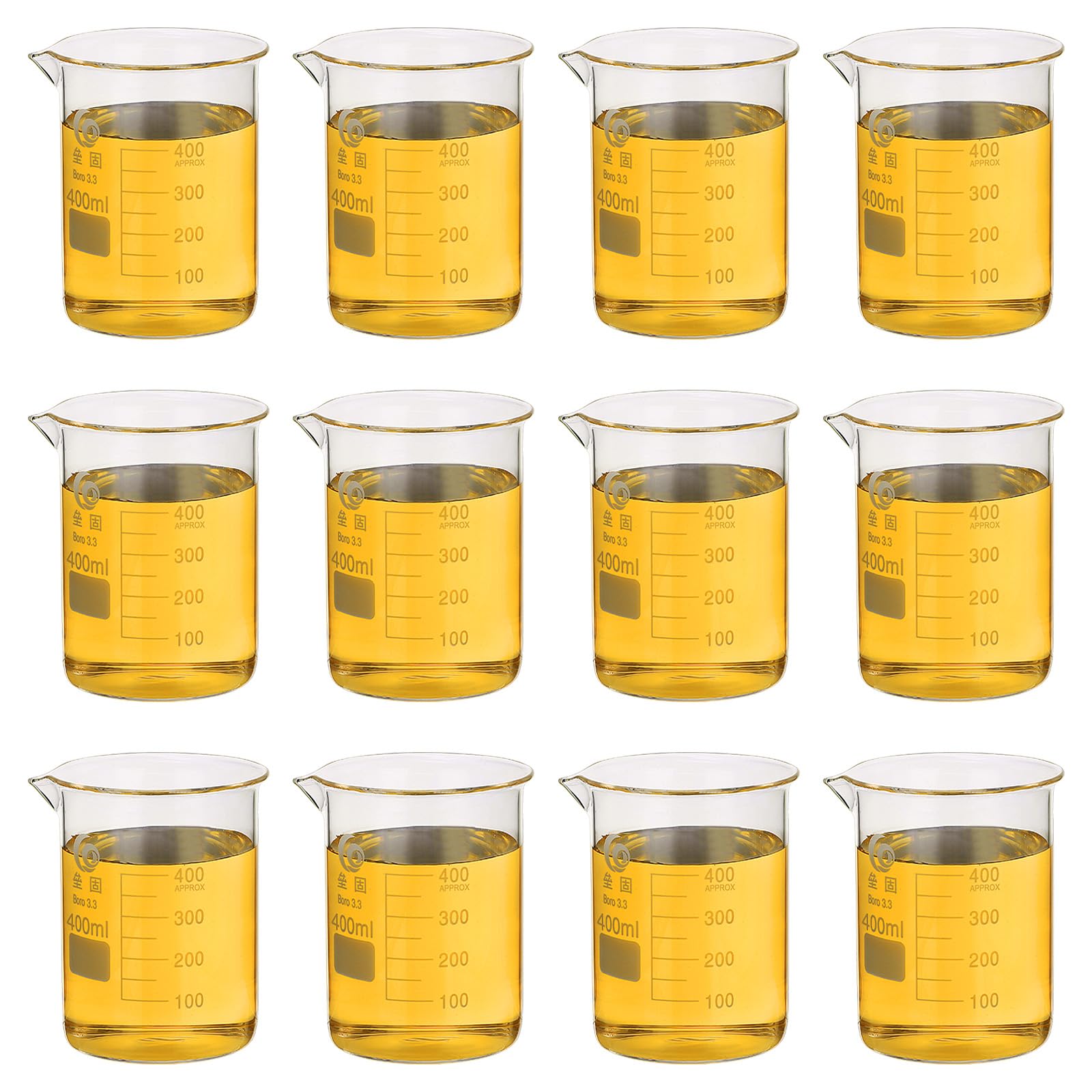 PATIKIL 25ml Low Form Glass Beaker, 12Pcs 3.3 Borosilicate Glass Beakers Graduated Measuring Cup with Spout for Lab Experiment, Cooking and Baking, Clear