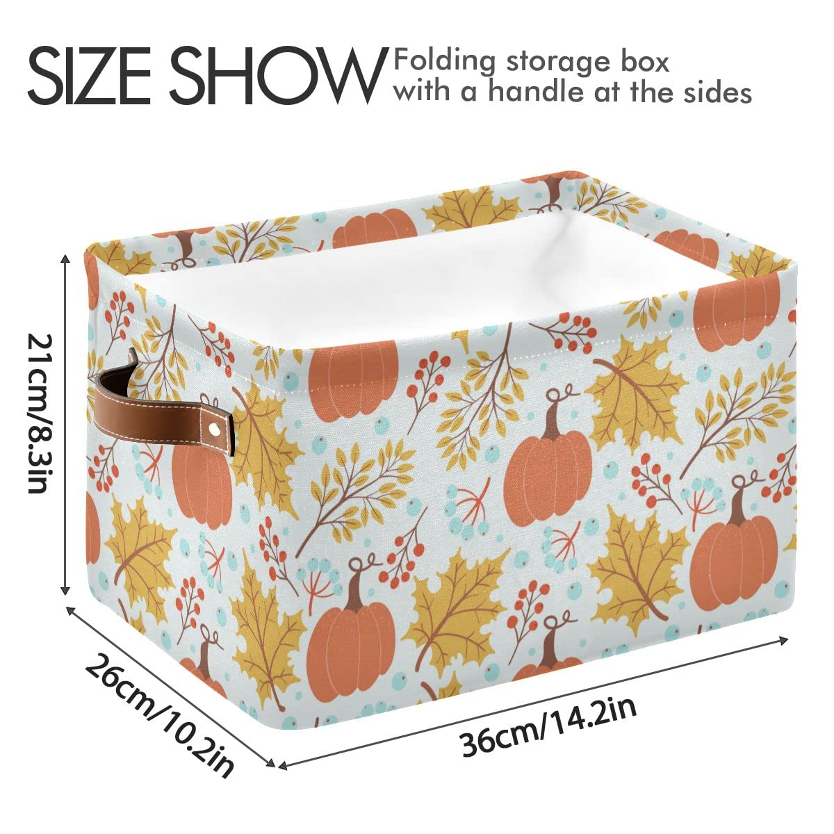 Fall Pumpkin Storage Basket Fabric Storage Bin Laundry Baskets Autumn Maple Leaves Foldable Storage Boxes Organizer Bag for Baby Cloth Dog Toy Book Storage Cubes Shelf Closet Basket 16×12×8 Inches