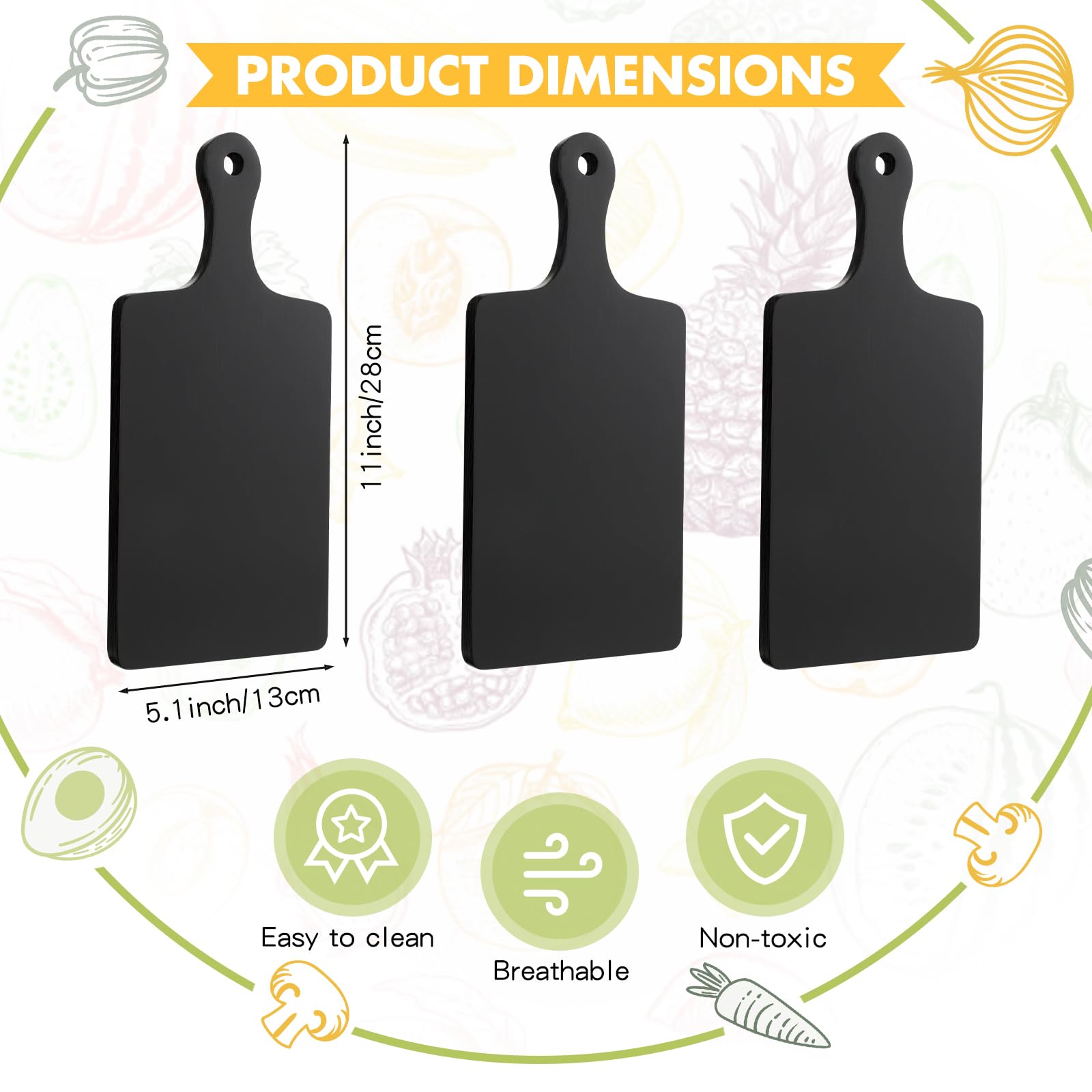 Geetery Black Bamboo Cutting Boards with Handle Bamboo Pizza Paddle Serving Boards Tray Charcuterie Board Chopping Board for Cheese Steak Bread (3 Pcs)