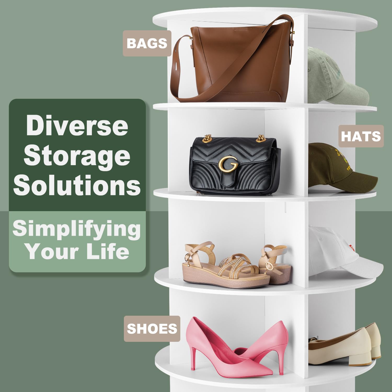 Rotating Shoe Rack Tower, 7-Tier Spinning Shoe Rack,360 Rotating Shelf Shoe Carousel Closet Organizer, Lazy Susan Shoe Cabinet for Entryway Hallway, Modernas Zapatero Giratorio, White