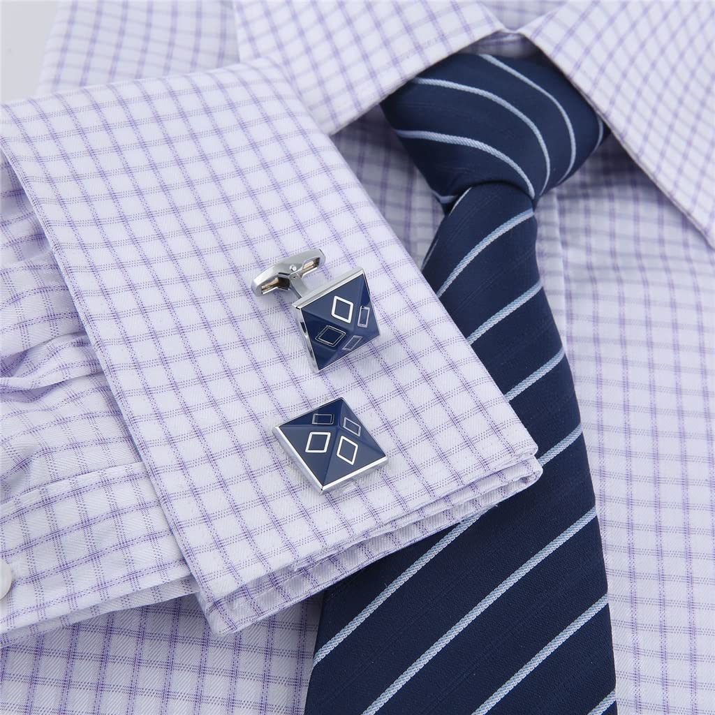 Geometric Shape Blue Trim French Cufflinks Men's Shirt Enamel Cuff Studs Cuff Buttons Men (Color : A, Size : One Size)