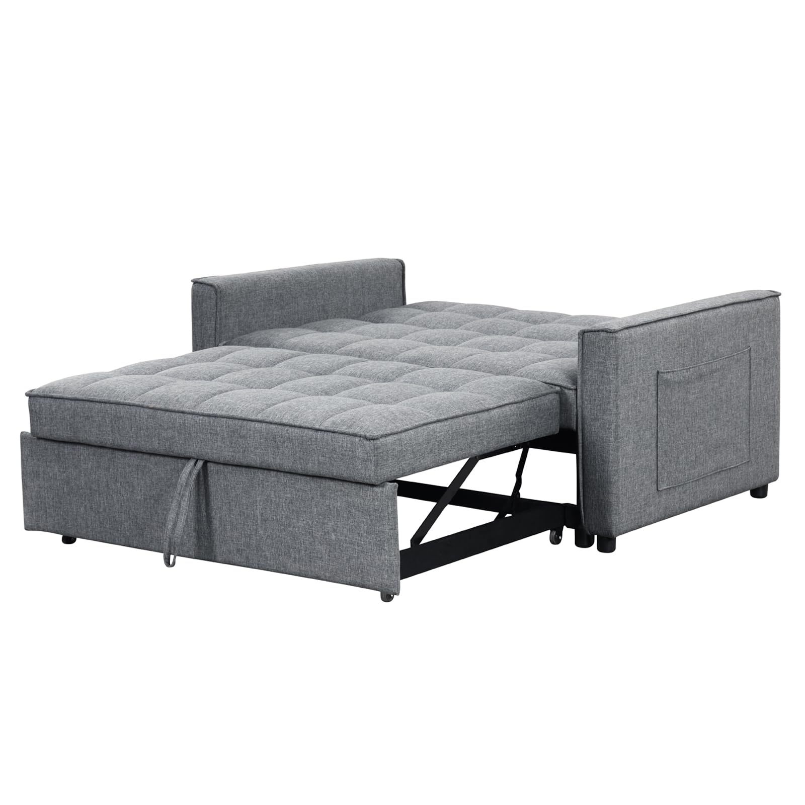 KAIRUITUCH Convertible Sleeper Sofa, 3-in-1 Pull Out Couch with Adjustable backrest, Storage Pockets, Fold Out Loveseat Futon Sofa Couches Bed for Living Room, Small Space, Apartment, Grey Fabric