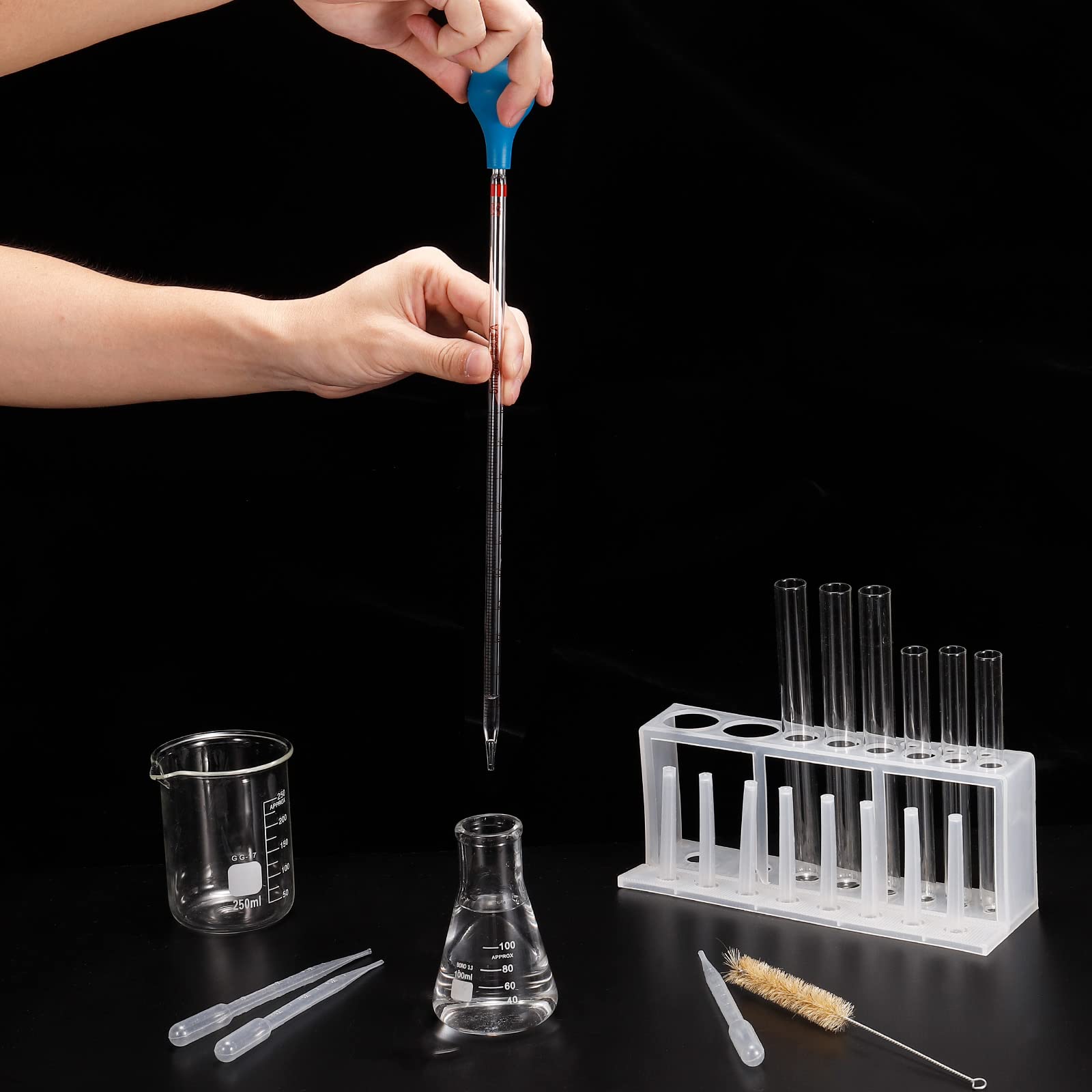 PATIKIL Graduated Dropper Pipettes Kit, 4pcs 5ml Borosilicate Glass Pipette with Rubber Cap for Transfer Liquid for Lab, Chemistry, Clear