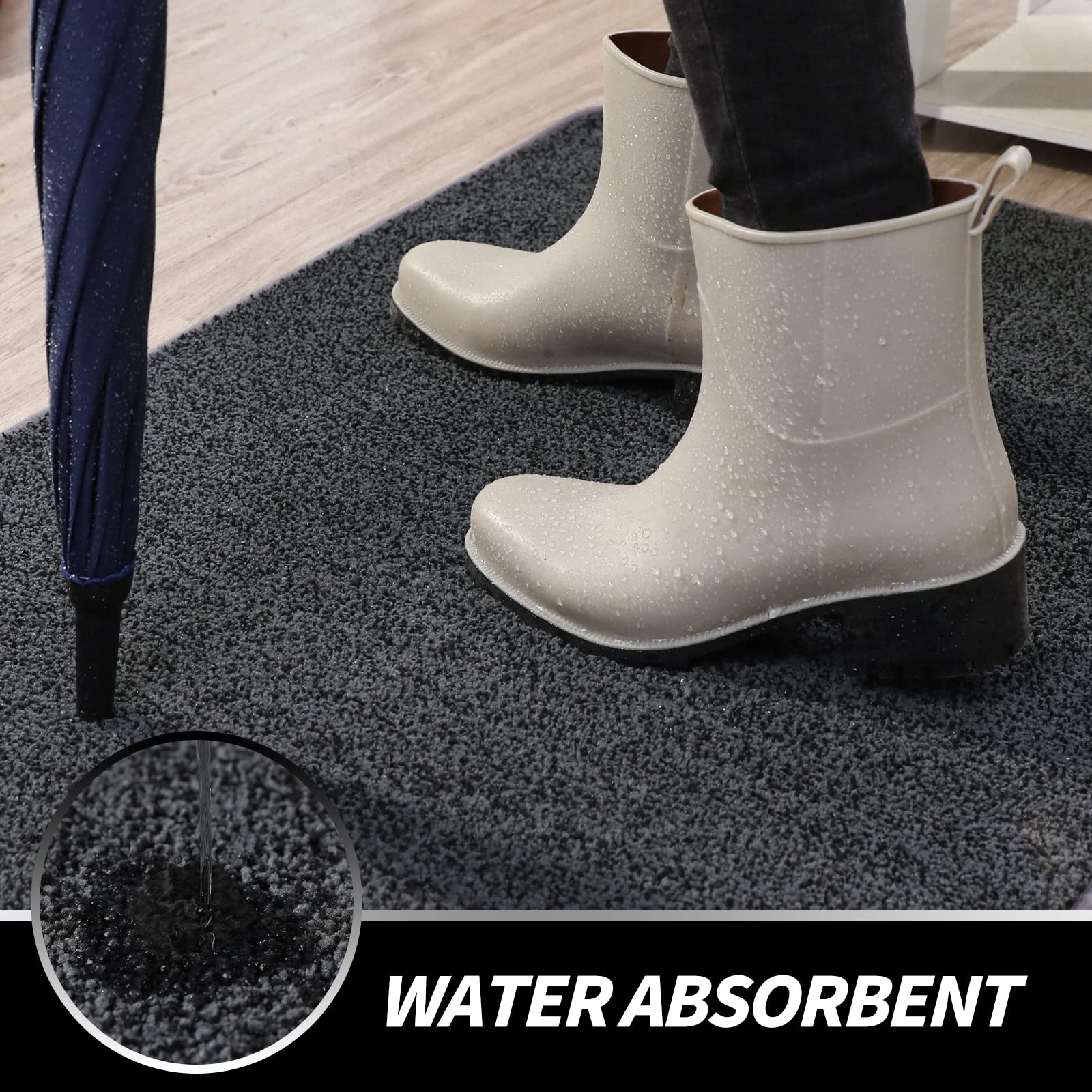 LINLA Indoor Doormat, Super Absorbs Mud Mat, Washable Non-Slip Rubber Backing Clean Door Mat for Doorways Inside Dirt Trapper Mats Shoes Scraper, 18x30 Inches Dark Gray
