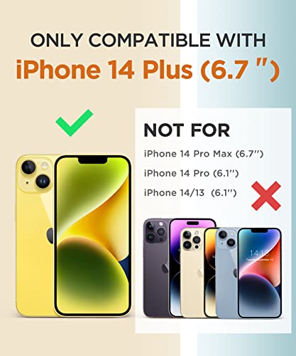 GVIEWIN Bundle - Compatible with iPhone 14 Plus Case with Screen Protector & Camera Lens Protector(Peach Blossom/Yellow)+Phone Ring Holder(Golden Glitter)