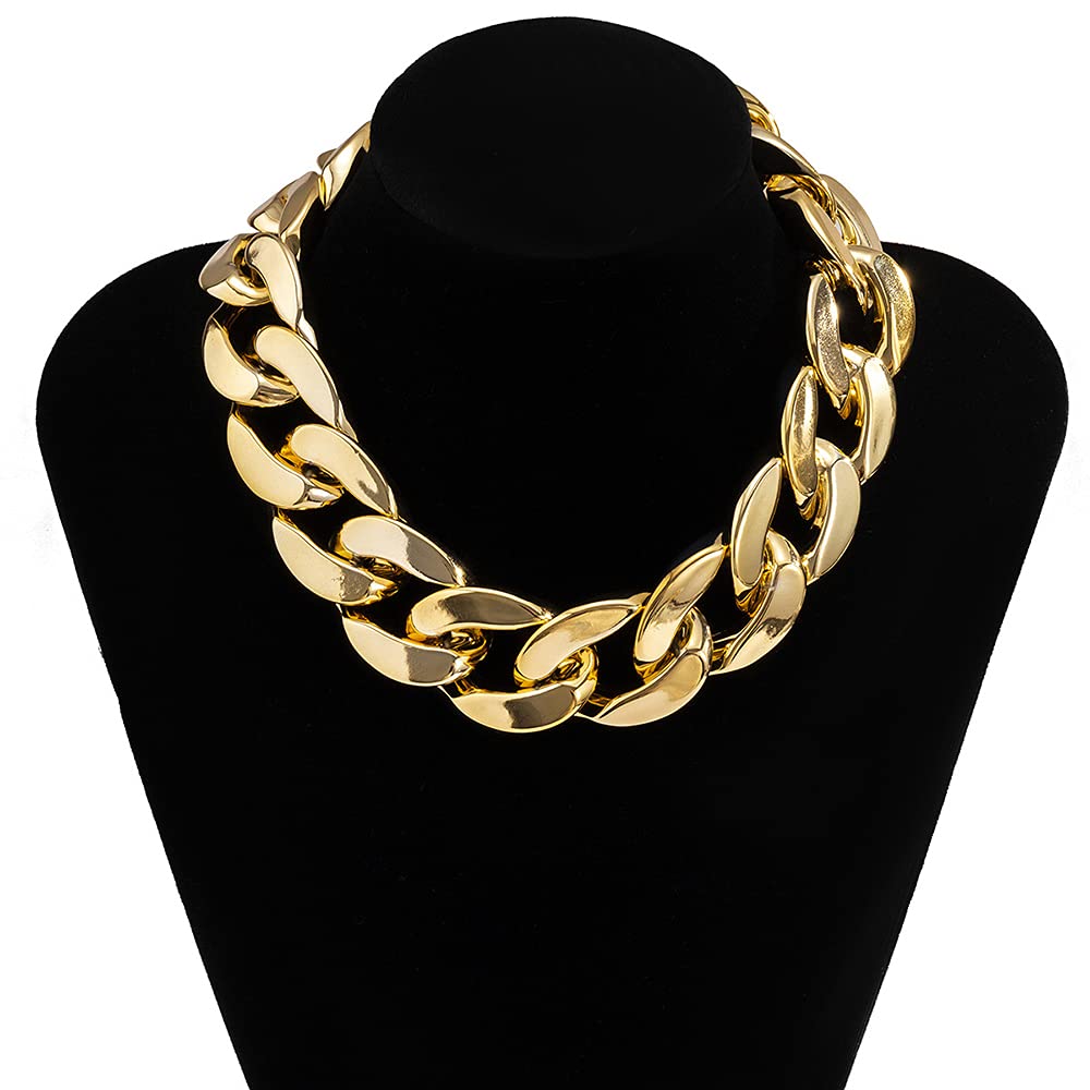 Girlssory Punk Cuban Link Chain Choker Necklace Plastic Chunky Curb Chain Necklace Chic Layered Clavicle Necklace Hiphop Accessories for Women(Gold)