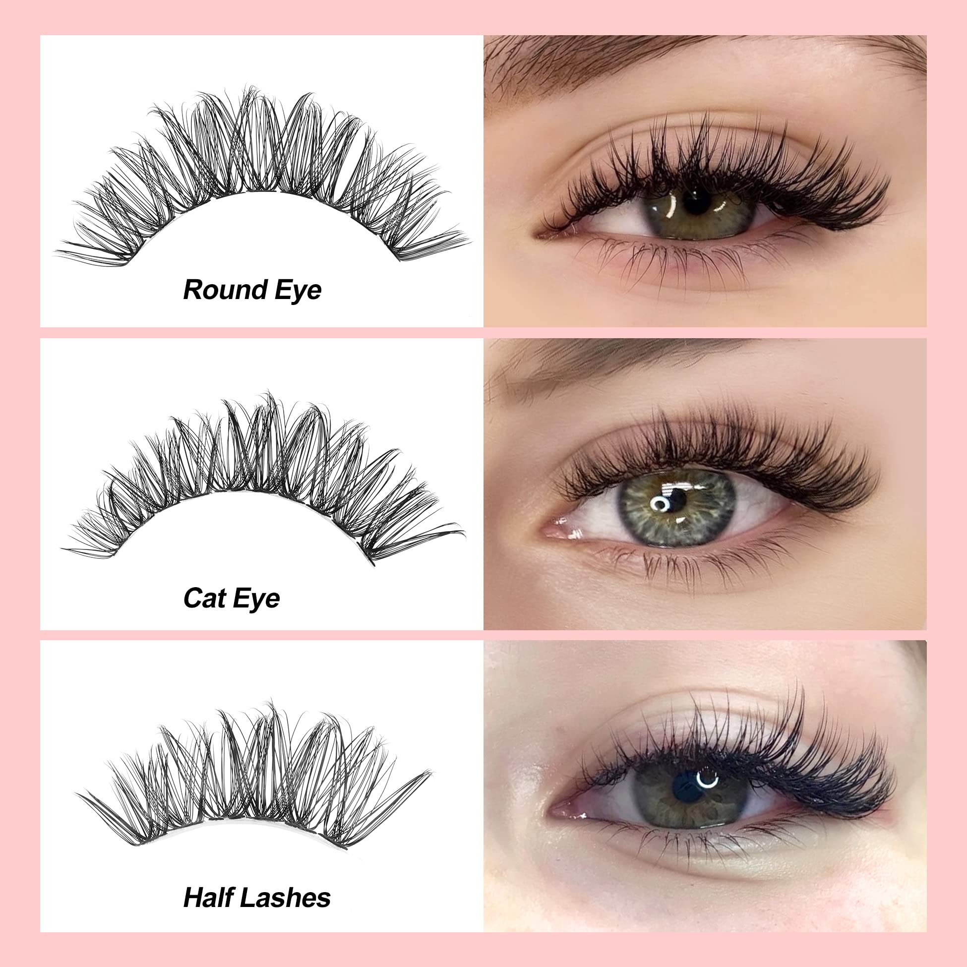 Eyelash Extensions Kit 300 Pcs Lash Clusters Individual Lashes with Strong Hold Lash Bond and Seal and Cluster Eyelashes Applicator Tool (20D/30D/40D)