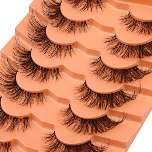 Lashes Russian Strip Natural Wispy False Eyelashes Cat Eye Fluffy D Curl Lash Soft Volume 16 Pairs Lashes Pack Reusable Fake Eyelash by Winifred