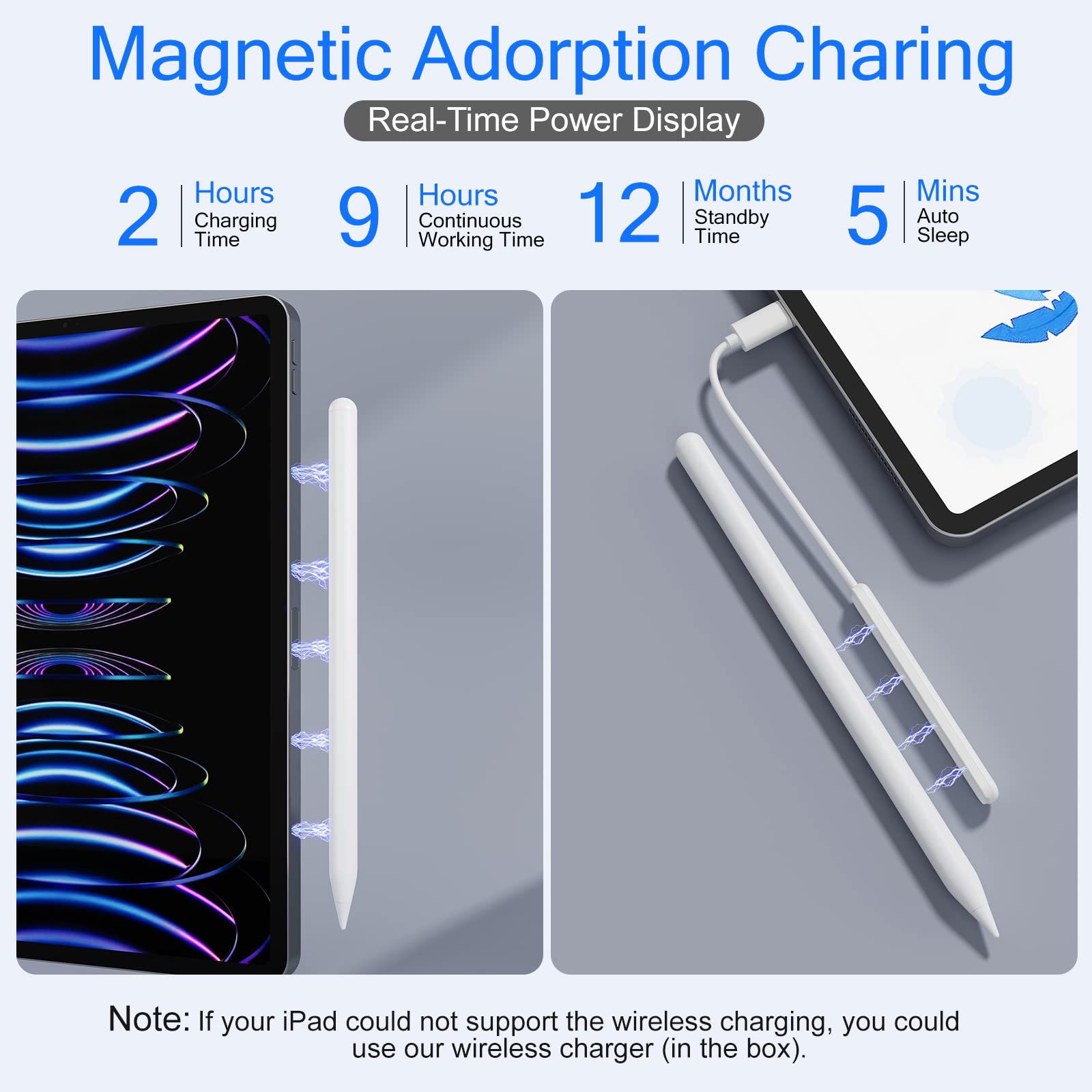 iPad Pencil 2nd Generation with Wireless Charging for ipad with Palm Rejection,Active Stylus Pen Compatible with (2018-2022) Apple iPad Pro11/12.9 Inch,iPad Air 3/4,iPad 6/7/8,iPad Mini 5/6
