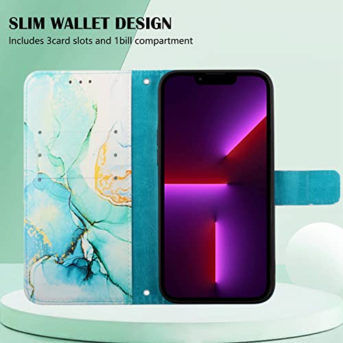ONV Wallet Case for Oppo Reno 6 Pro 5G - Premium Marble Painted Leather Flip Case Stand Card Slot Magnet with Silicone Shell Flip Cover for Oppo Reno 6 Pro 5G [Marble] -Green
