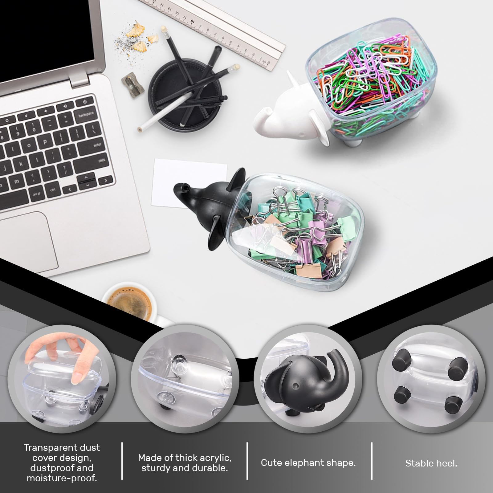 Roucerlin 2 Pack Clear Elephant Shape Cotton Swab Holder, Cute Cotton Pad Ball Dispenser, Plastic Storage Container Bathroom Canisters with Lids for Floss Toothpick Vanity Organizer (Elephant)