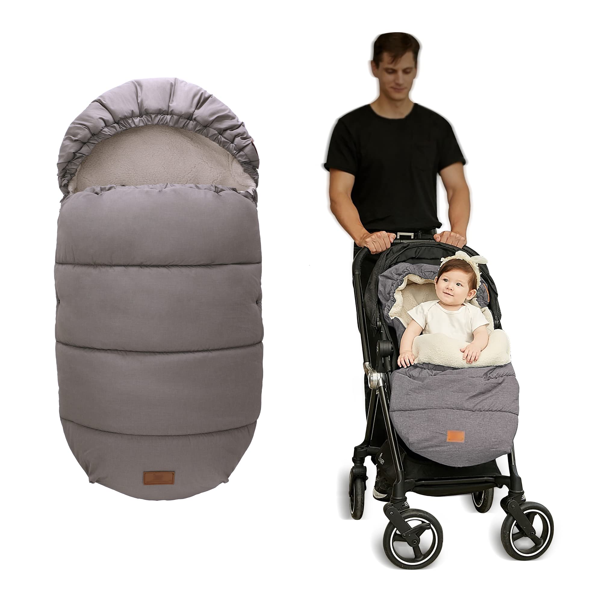 LAT Baby Warm Bunting Bag Universal,Stroller Sleeping Bag Cold Weather,Waterproof Toddler Footmuff(Detachable,Grey)