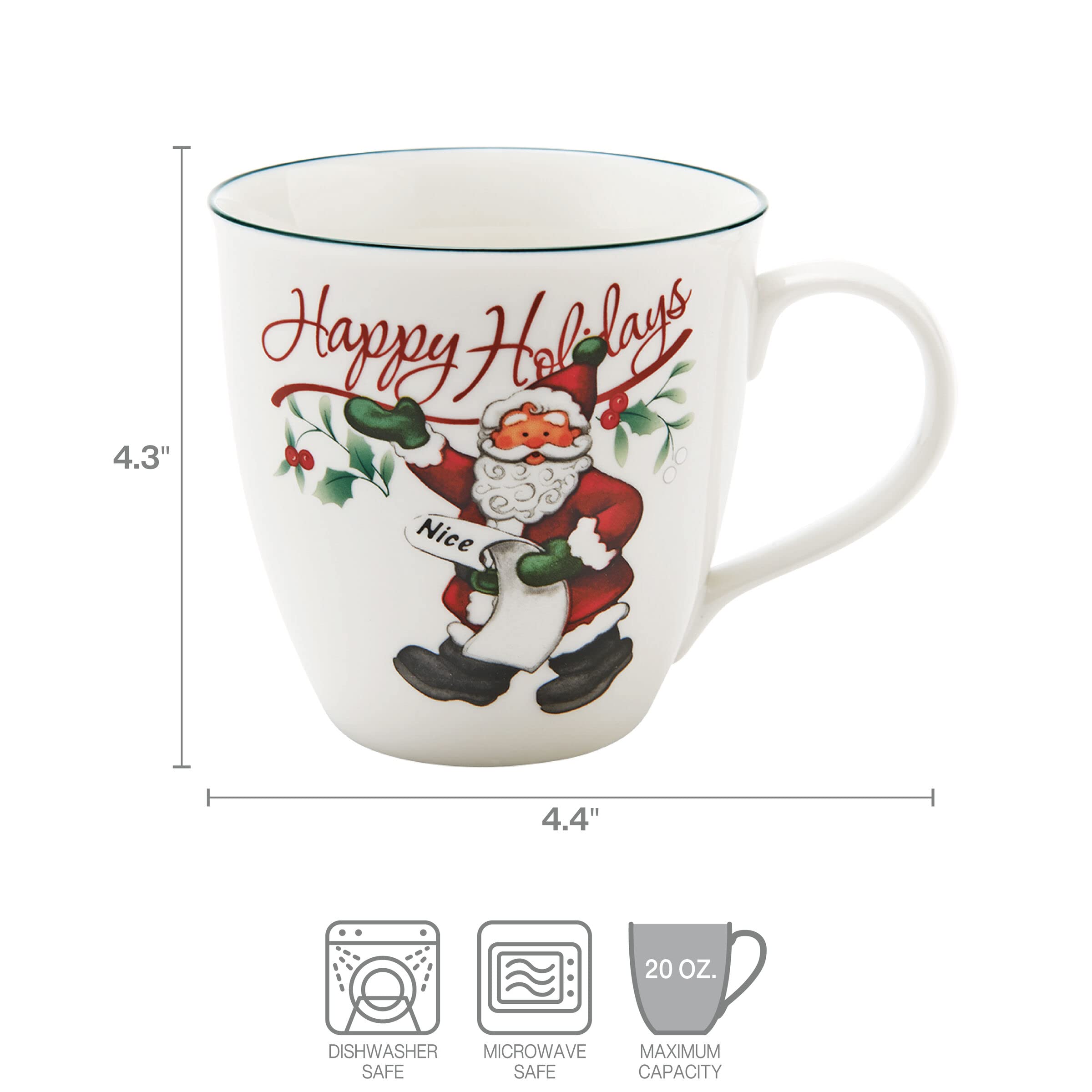 Pfaltzgraff Winterberry Mug Porcelain Naughty And Nice (Set of 2), 20 oz, Assorted -