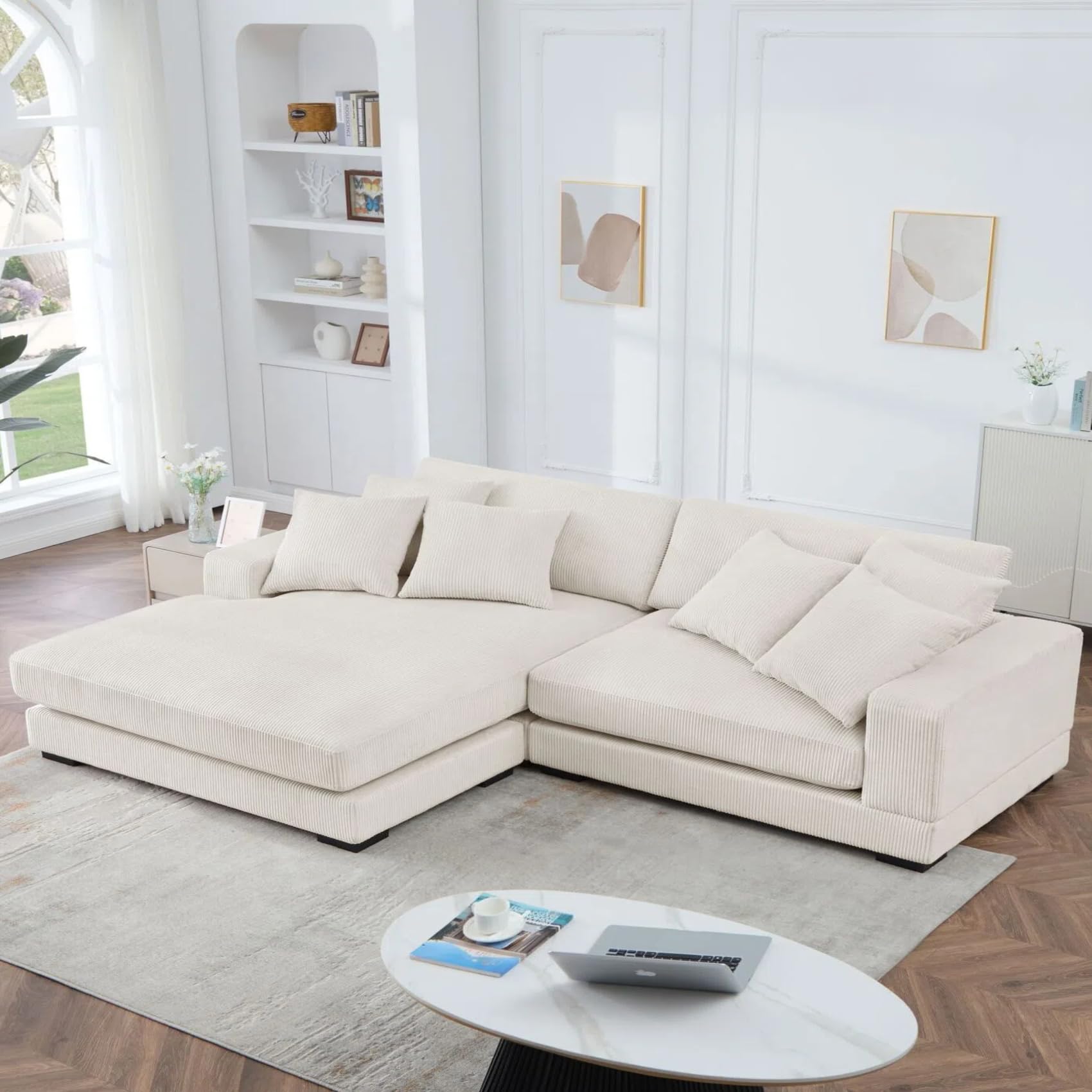 KEVINSPACE 98.4" Sectional Sofa Modular Deep 3-Seat Sofa Couch Foam-Filled Spring Sleeper Sofa Modular Sectional Living Room Sofa Set Comfy Furniture Apartment Studio Office No Assembly Green