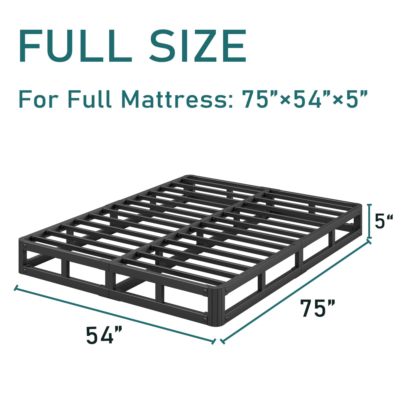Hunlostten 5 in High Heavy Duty Full Size Bed Frame No Box Spring Needed, Low Metal Bed Frame Full, Sturdy Steel Support Mattress Foundation, Easy Assembly, Noise Free