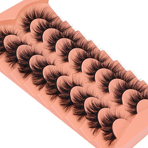 Eyelashes Wispy Natural Lashes Cat Eye Lashes Fluffy Mink Lashes Fake Eyelashes 8D Volume 18MM Faux Mink Eyelashes that Look Like Extensions 9 Pairs Pack