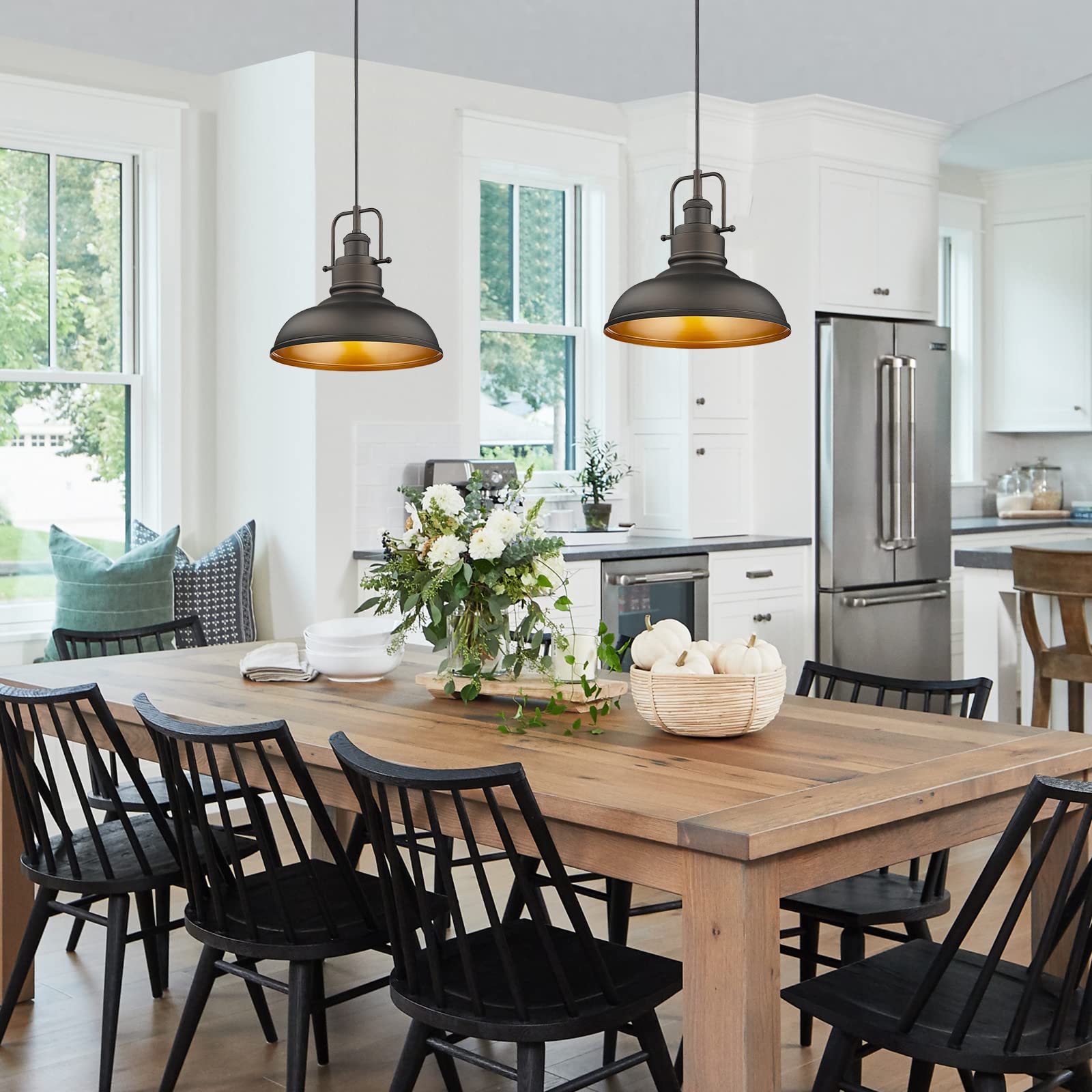 Emliviar 2 Pack Farmhouse Pendant Lights for Kitchen Island, 1-Light Ceiling Hanging Lights with Metal Dome Shade, Oil Rubbed Bronze Finish, YE262M1L-2 ORB