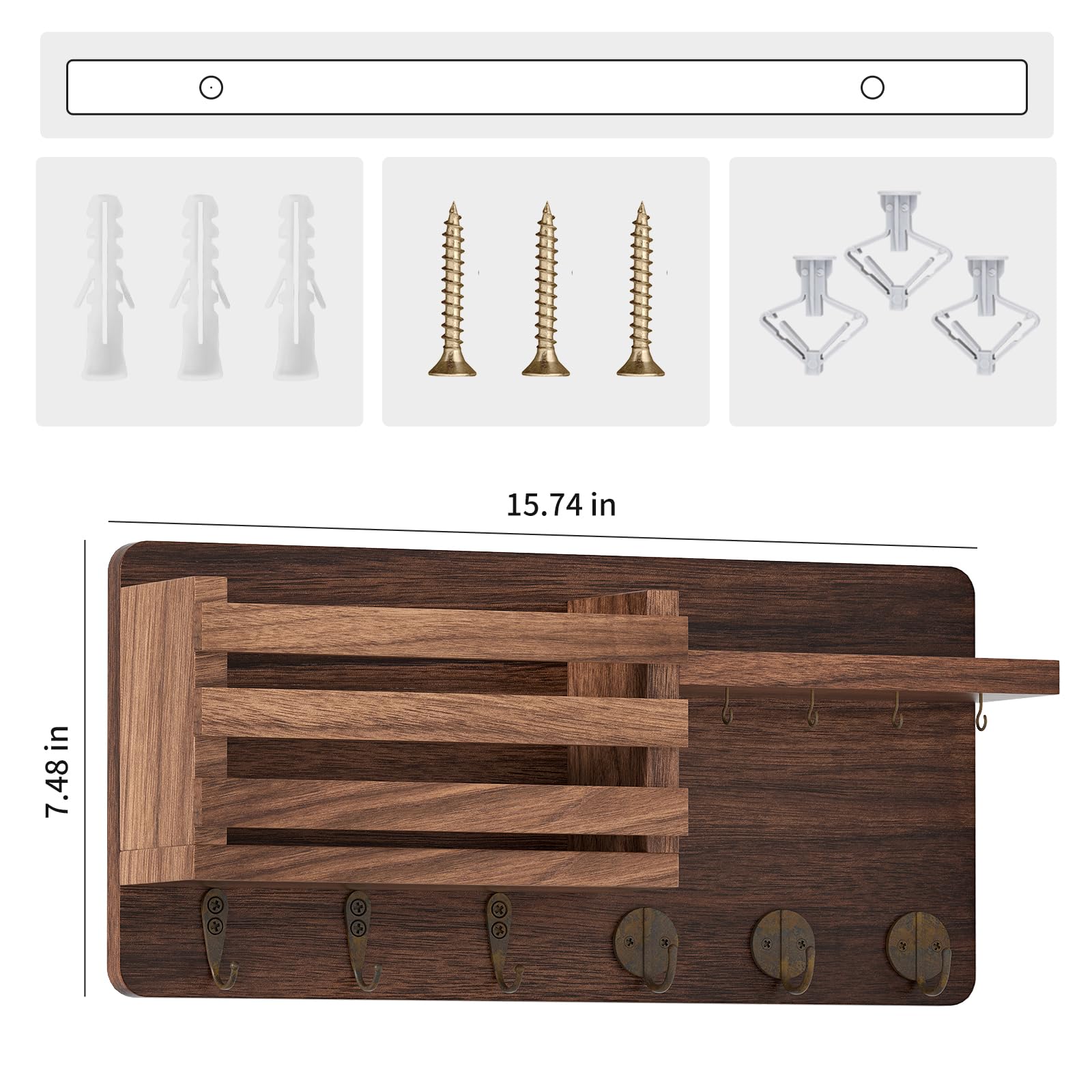 Key Holder Wall Mount, Key and Mail Holder for Wall, Easy Installation Key Holder Shelf Suitable for Entryway, Hallway, House and Living Room