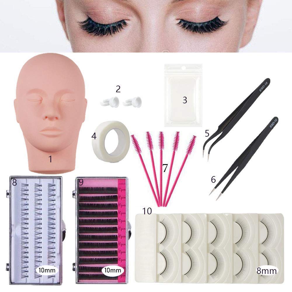 False Eyelashes Extension Practice Exercise Set for Professional Flat Mannequin Head Lip Makeup Training and Eyelash Graft(No Contain Glue)