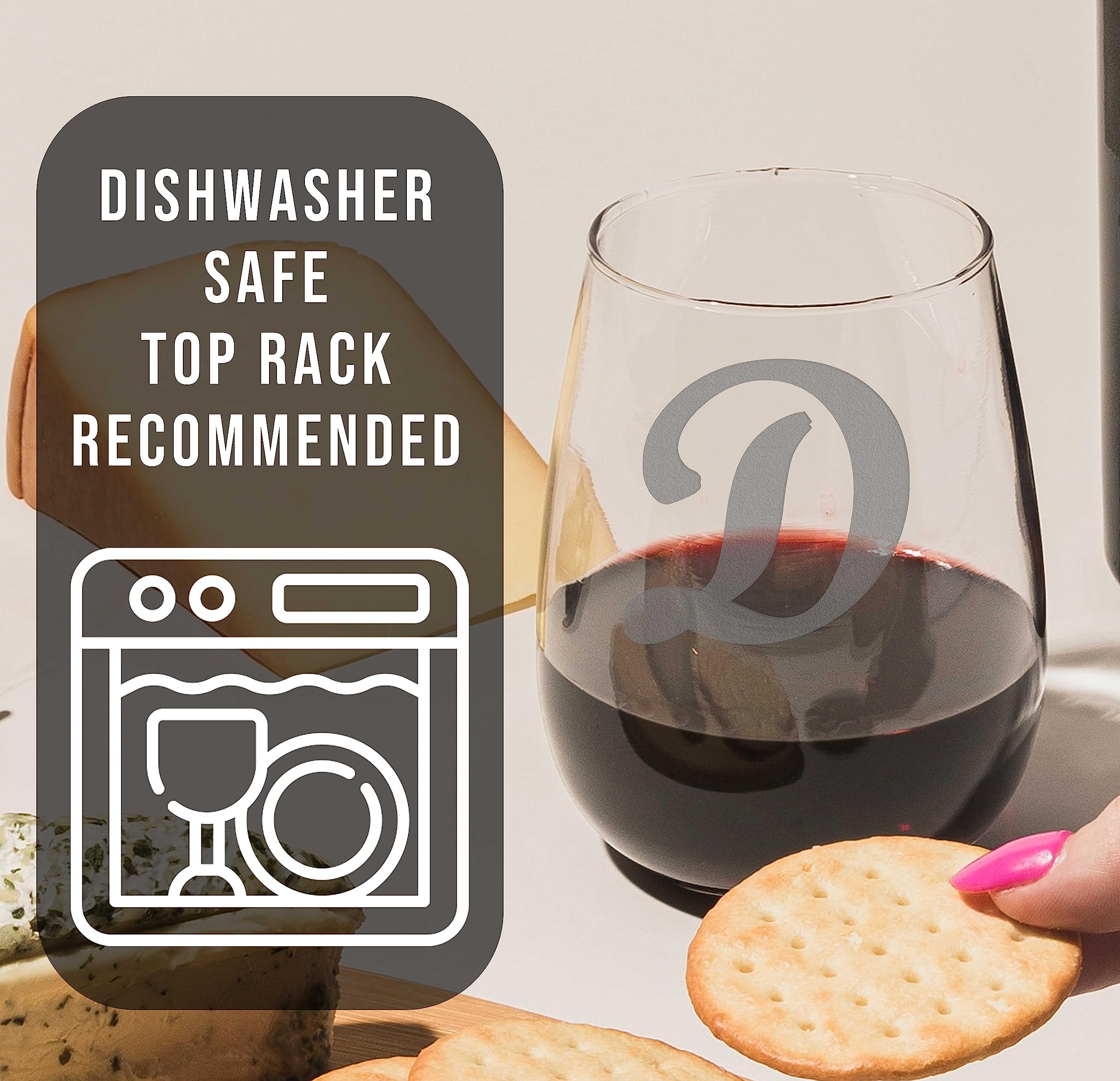 Etched Monogram 17oz Stemless Wine Glass (Letter D) A-Z Personalized wine glasses Custom Wine glasses Customized gifts for Her Women Initial Monogrammed Engraved
