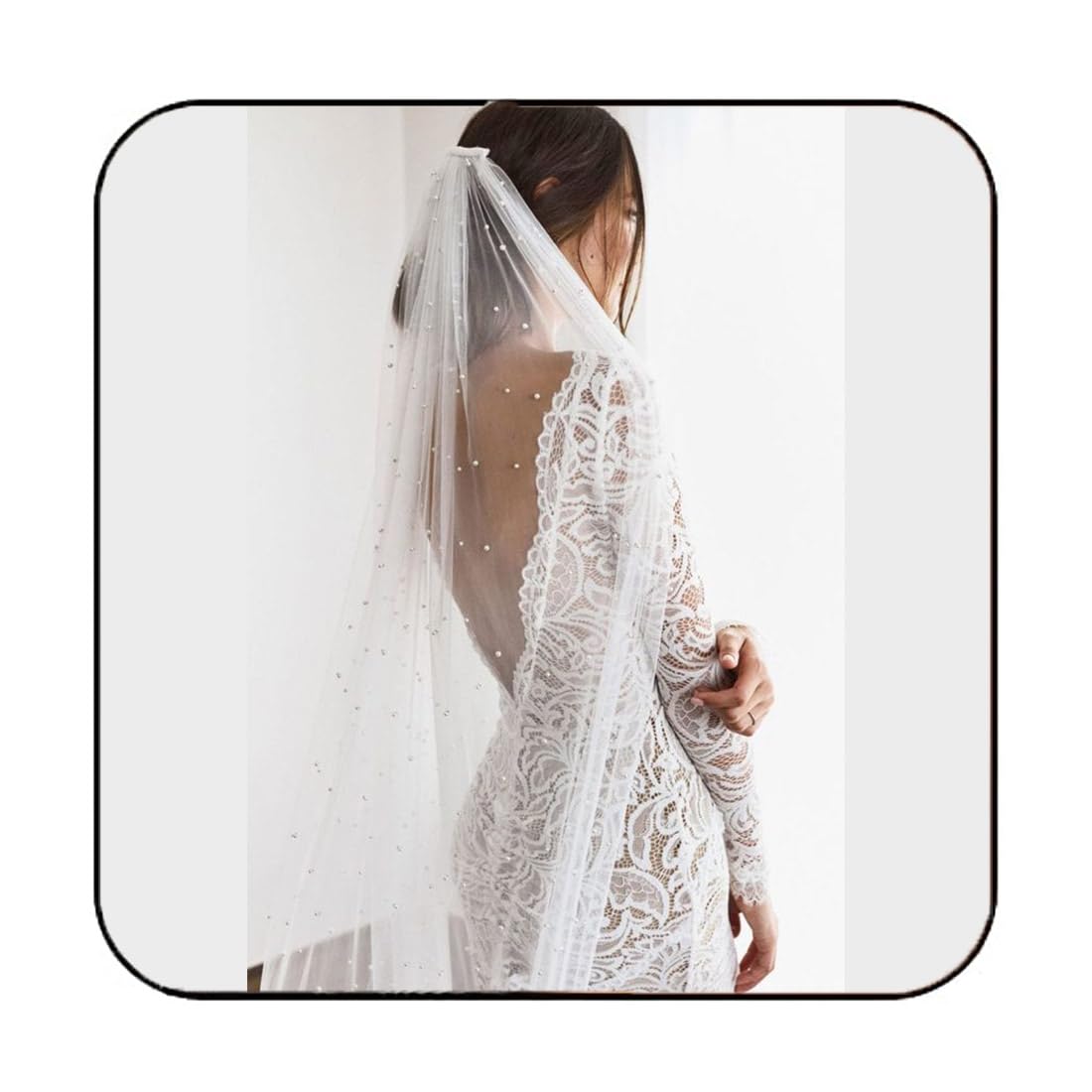 Latious Pearl Cathedral Bride Wedding Veils White 1 Tier Bridal Veil Long Veils with Comb for Brides and Women (White)