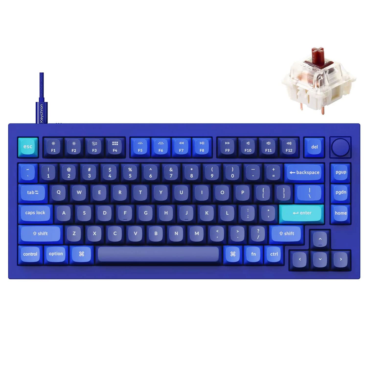 Keychron Q1 QMK/VIA Mechanical Wired Keyboard Knob Version, Hot-Swappable 75% Layout Custom Programmable Macro with Gateron G Pro Brown Switch, Double Gasket, PBT Keycaps for Mac Windows Linux