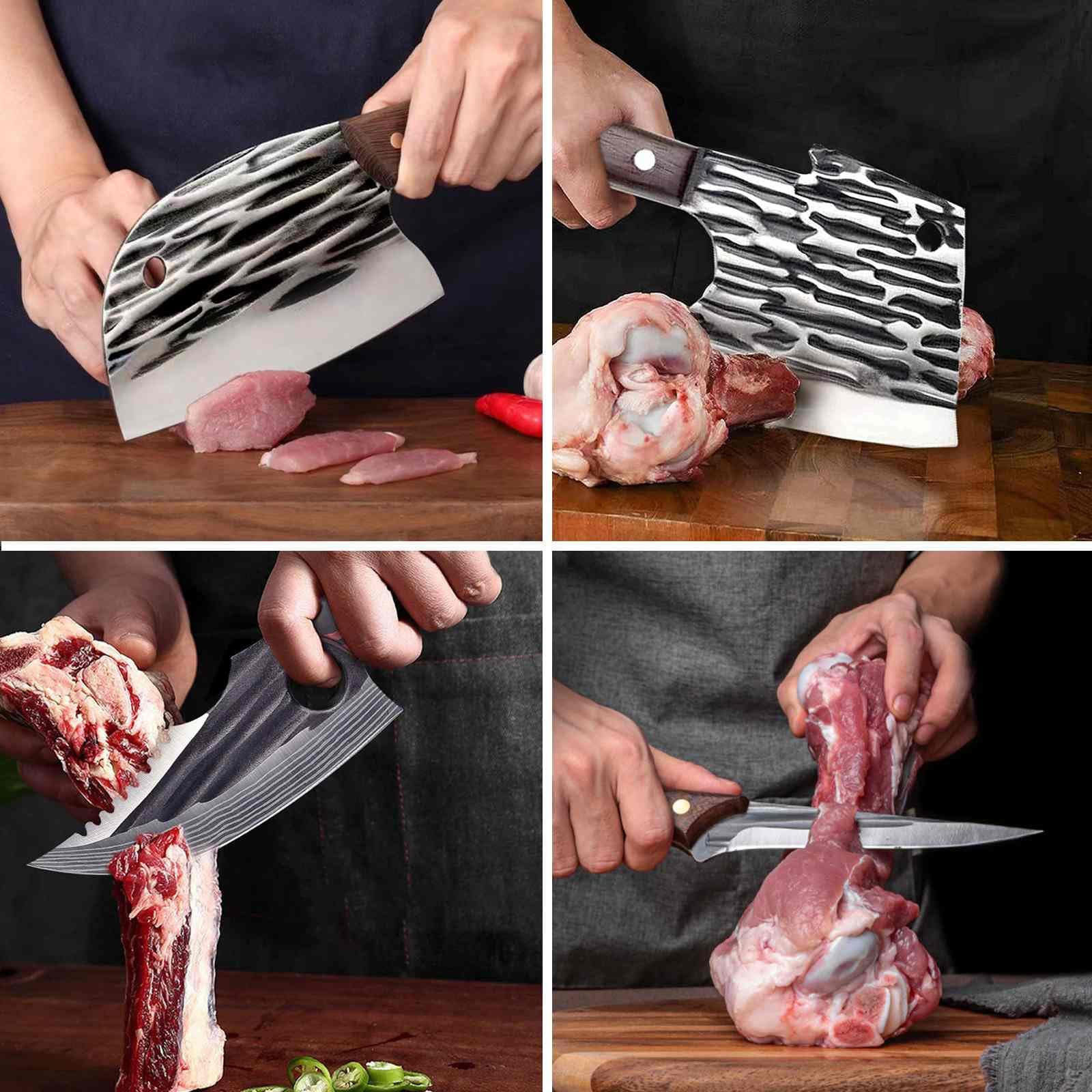 tatakook Butcher Chef Knife Set with Bag,High Carbon Steel Meat Cleaver for Meat Cutting Processing,Hand Forged Boning Carving Knife,Vegetable BBQ Camping Viking Knife