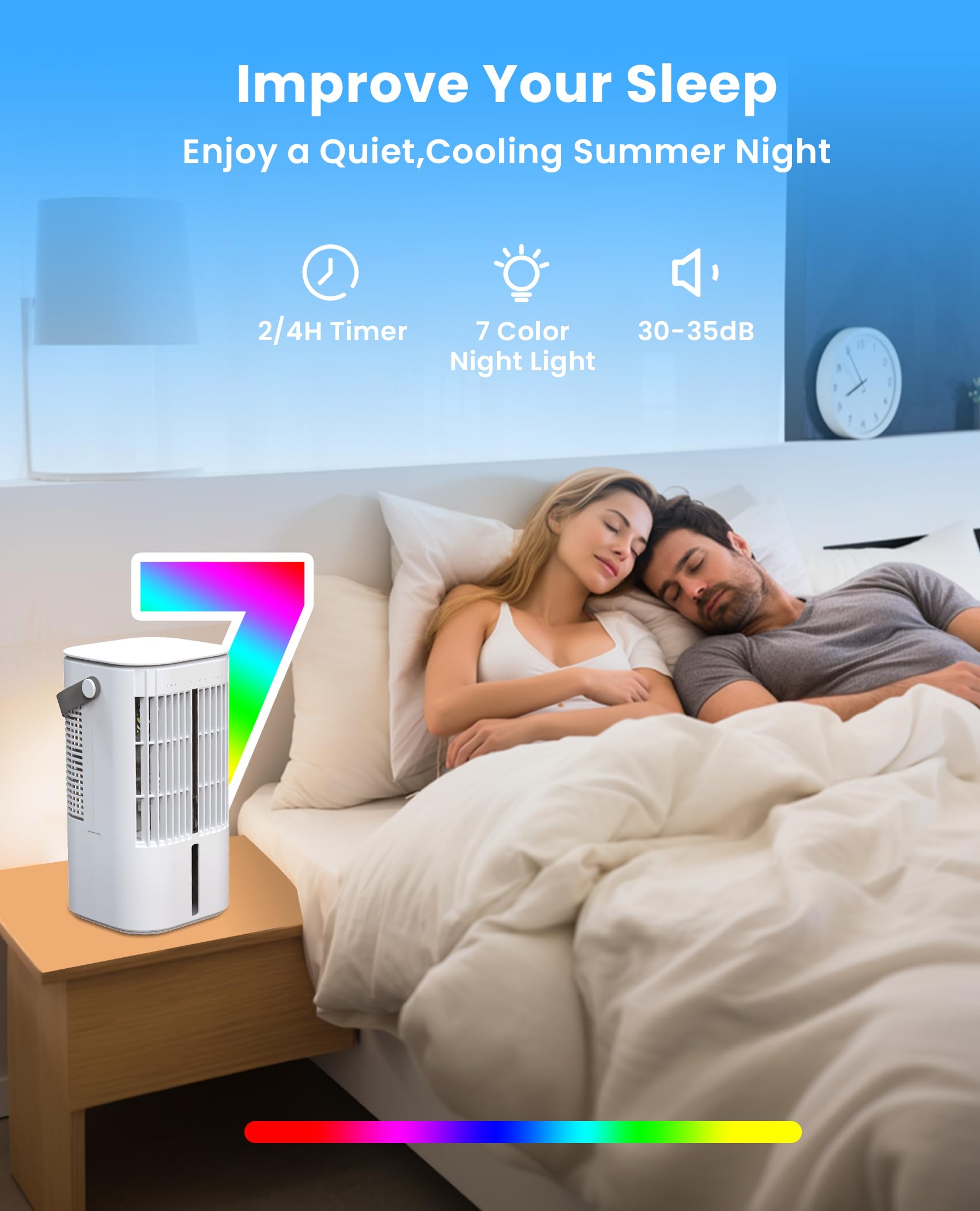 LATITOP Portable Air Conditioners Fan, Air Cooler Evaporative 180°Auto Rotation, 3 Wind Speed, 2-4H Timer, Mini Cooling Fan for Room Home Bedroom Office