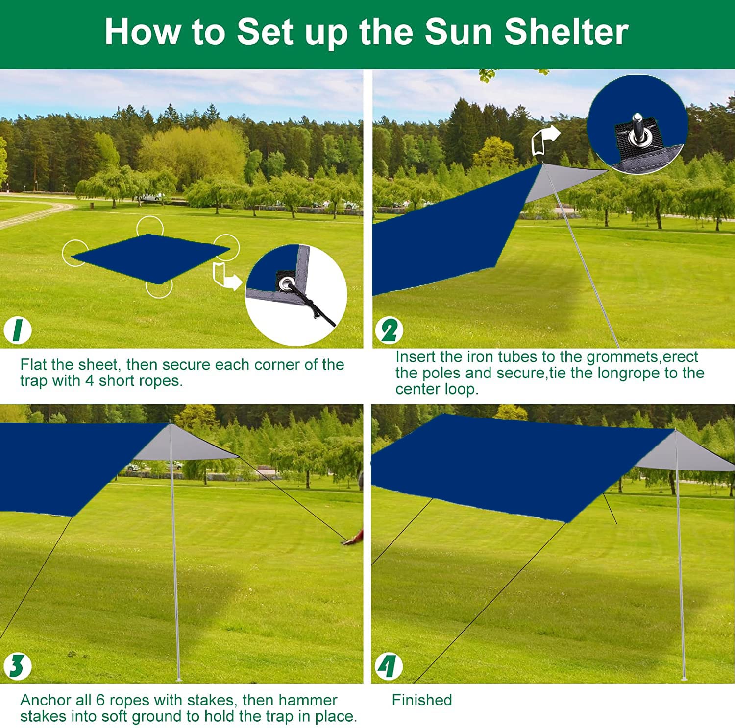 Hammock Rain Fly Waterproof Tent Tarp, Lightweight 10ft Rain Camping Tarp for Camping Backpacking Hiking and Survival Shelter (Blue)