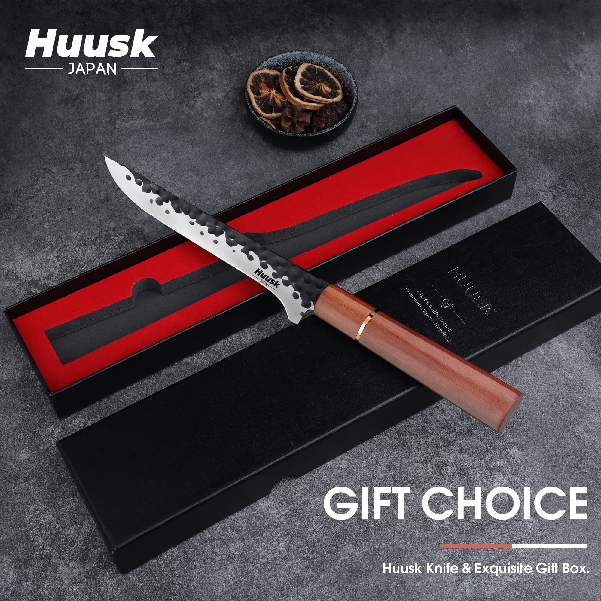 Huusk Janpan Knife 7 Inch Brisket Trimming Boning Knife and 11" Meat Slicing Knife Bundle for Smoked BBQ