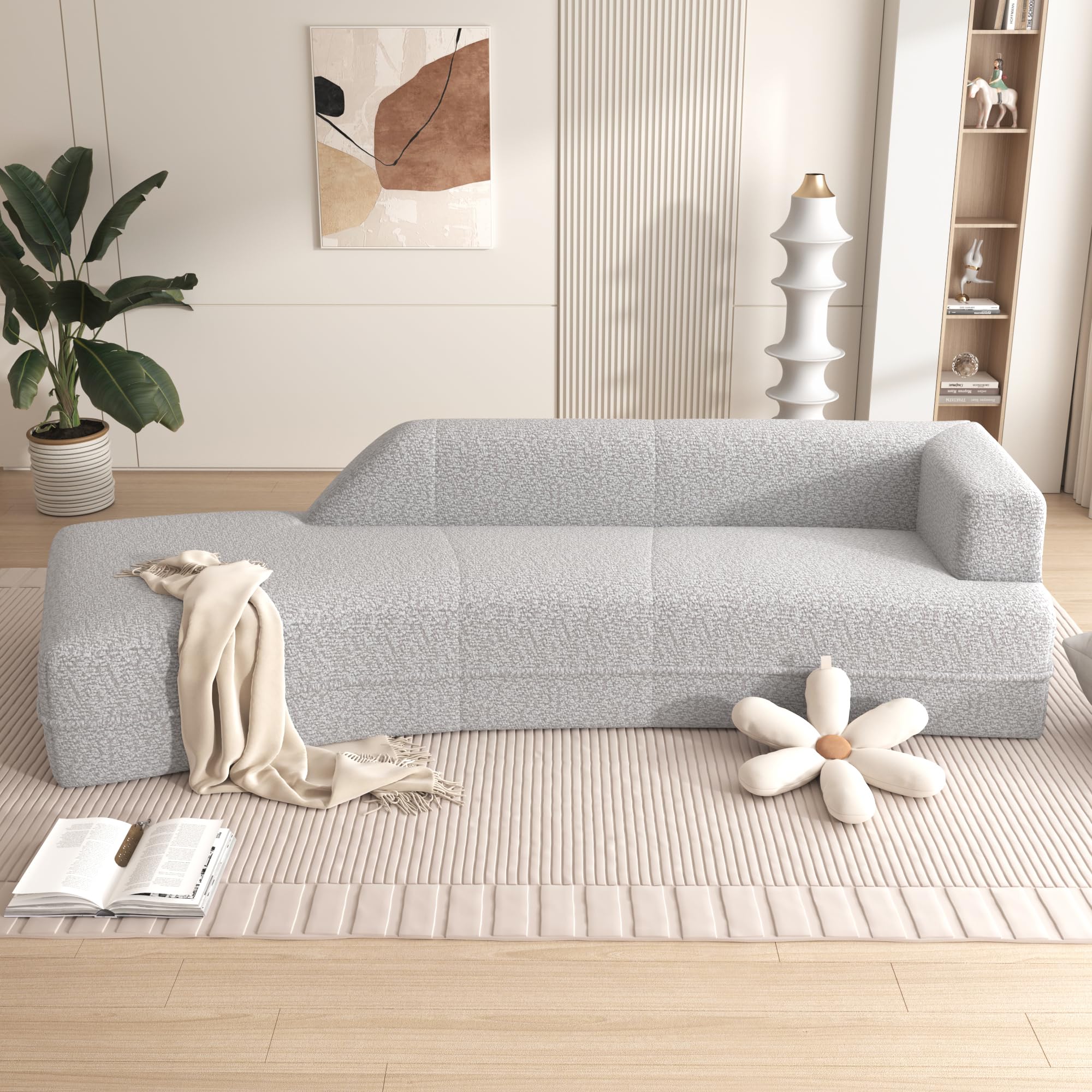 P PURLOVE 3 Seat Sofa, Cushioned Combination Sofas with Chaise Lounge and Upholstered Seat, Modern Boucle Couch for Living Room, Bedroom, Small Spaces, Apartmen (Beige)