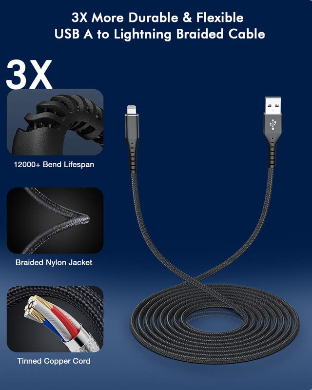iPhone Charger,Long 10ft Apple Charger for iPhone 2Pack[Apple MFi Certified] Braided Fast Charging Lightning Cable Cord USB Wall Charger Block Plug for iPhone 13 12 11 Pro Max XR XS X 8 Plus 7 SE iPad