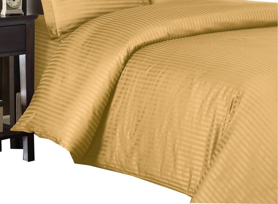Royal Tradition Stripes Gold 300 Thread Count King/California King Duvet Cover Set 100% Cotton 3PC Comforter Cover Set Button Enclosures