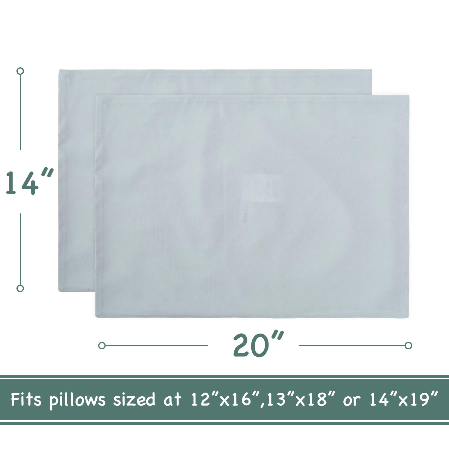 Eterish Toddler Grey Pillow Cases 14x20 inches 2 Pack, Envelope Closure Pillowcases,Supper Soft Nursing Pillow Cover,Fits Kids Bedding Pillows Sized 12x16, 13x18 or 14x19