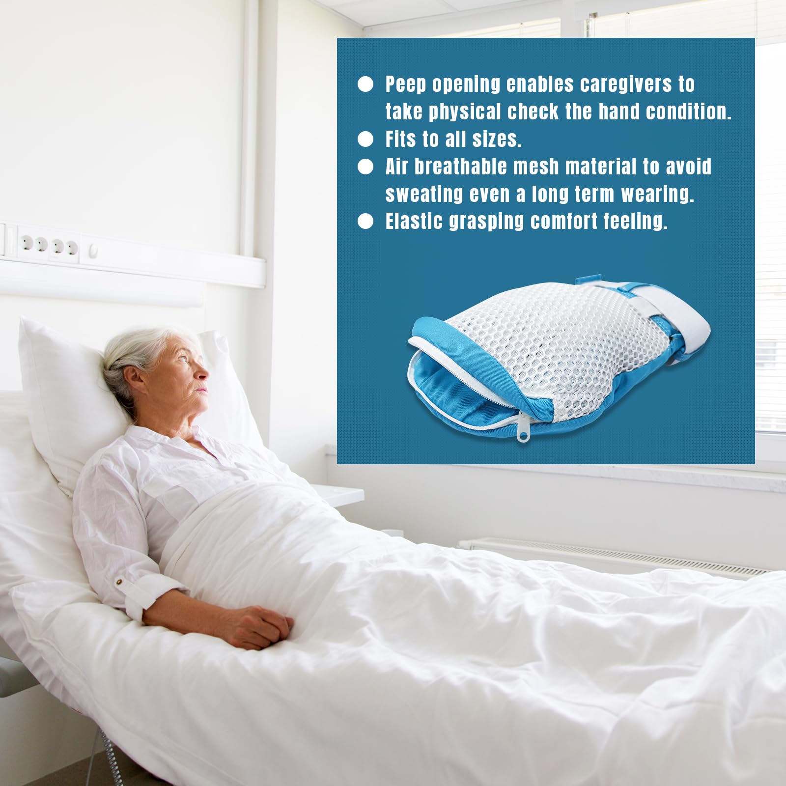 EZ Assistive Restraint Gloves for Dementia Patient, Medical Assistance Glove with Zipper Opening For Finger Protection