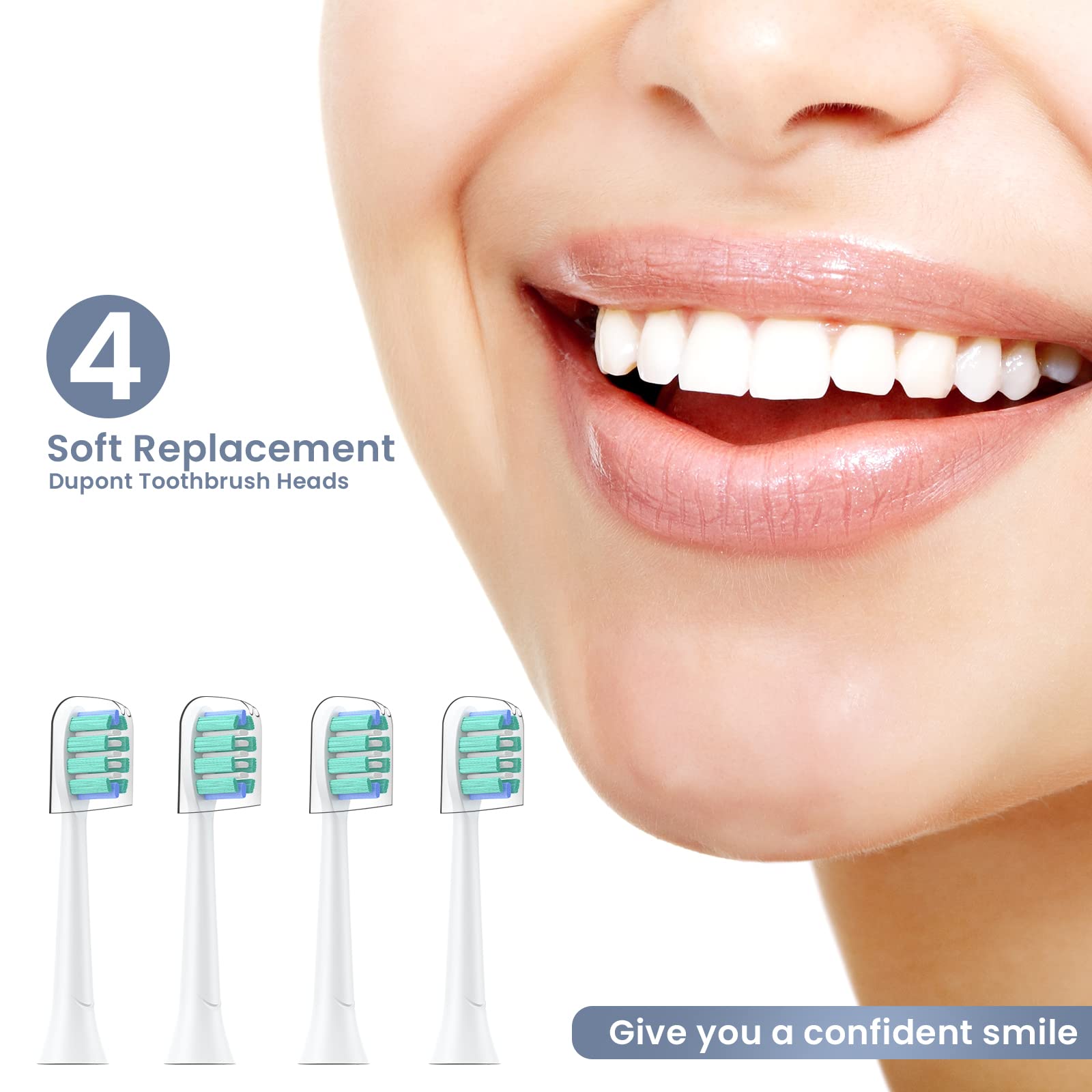 LAUMUGE Replacement Toothbrush Brush Heads Compatible with White-Y1 Electric Toothbrush, Soft Dupont Bristle Replaceable Heads, 4 Packs