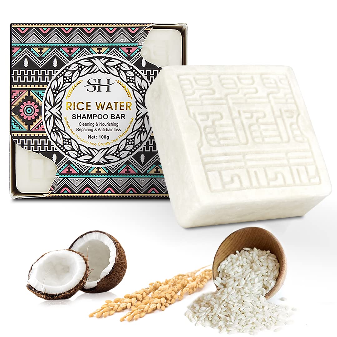 gowwim Rice Water Shampoo and Conditioner for Hair Growth - 2 in 1 Longsheng Shampoo Bar for Hair Loss, Dry/Damaged Hair, pH Balanced, Safe Pure Natural, 100g/3.5oz