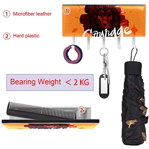 Lion Mail Holder Organizer and Key Hooks PU Front, Self Adhesive Key Rack with 5 Hooks Perfect for Entryway, Hallway,Bathroom ,Kitchen